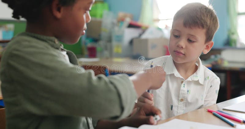 Learning, Students and Friends Help with Pencil in Classroom for ...