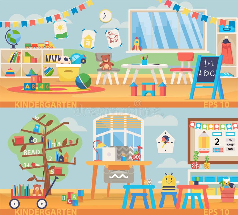 Back To School Banner Illustration. Kindergarten Education Interior ...
