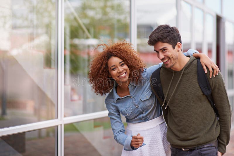 Learning about Their Love. a Young Couple on Campus. Stock Image ...