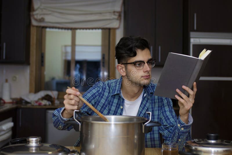 Learning To Cook with Cookbook Stock Image - Image of amateur, courses ...