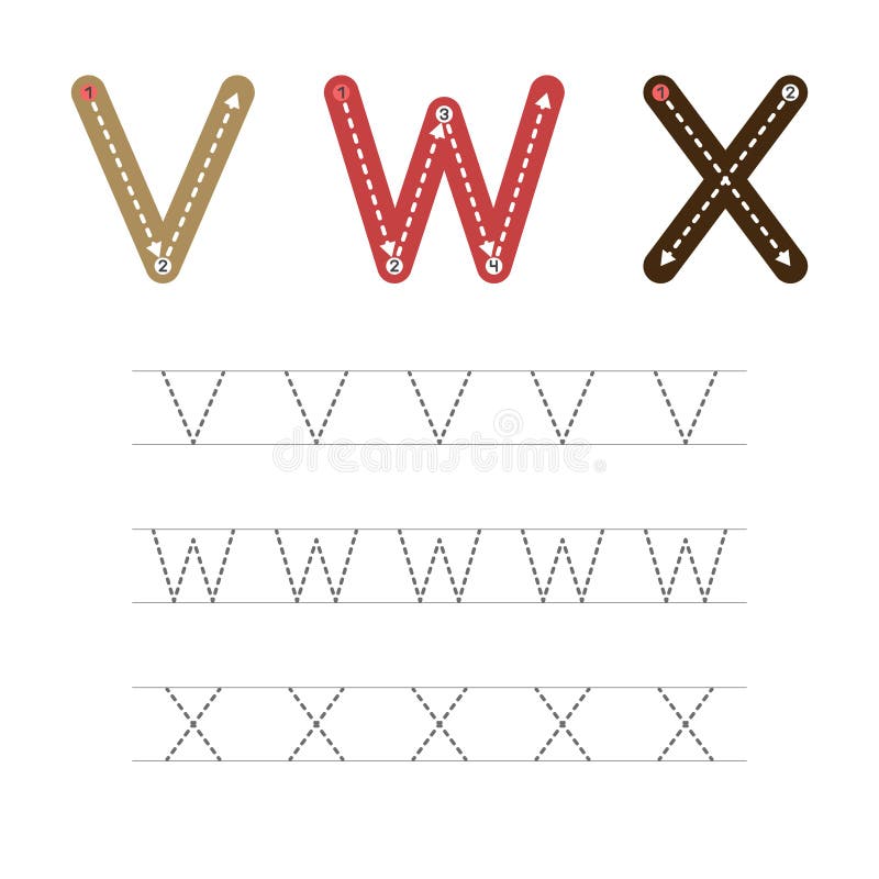 Learn to write letters VWX stock vector. Illustration of alphabet ...