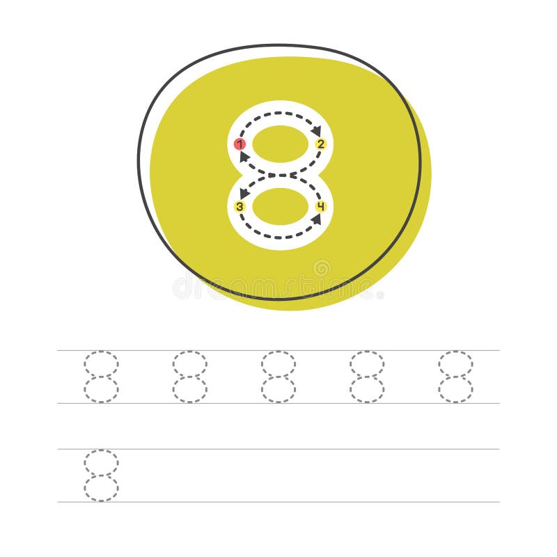 Learning To Write Numeral 8 Stock Vector - Illustration of exercises ...