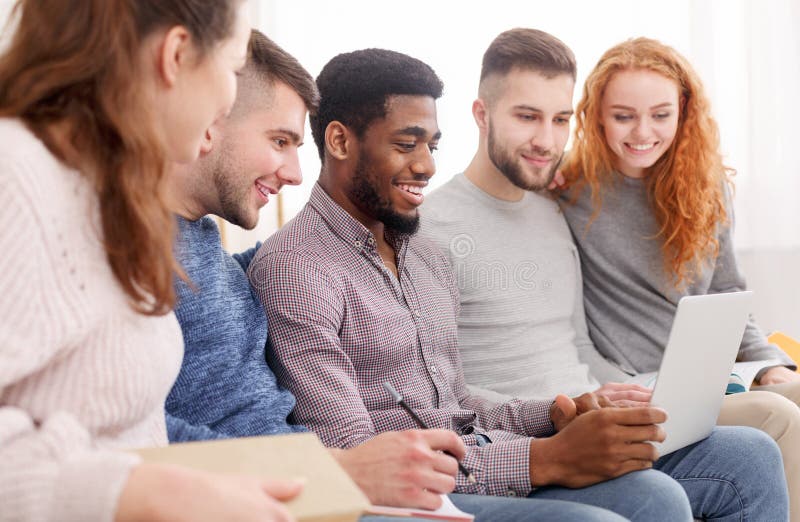 Learning Together. Students Doing Group Study with Laptop Stock Photo ...