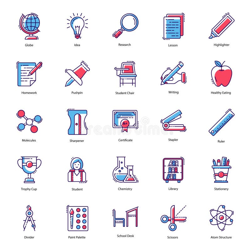 Learning Tools Icon Vectors Pack Stock Vector - Illustration of desk ...