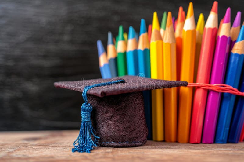 Learning Triumph Graduation Hat Surrounded by Vibrant Colored Pencils ...