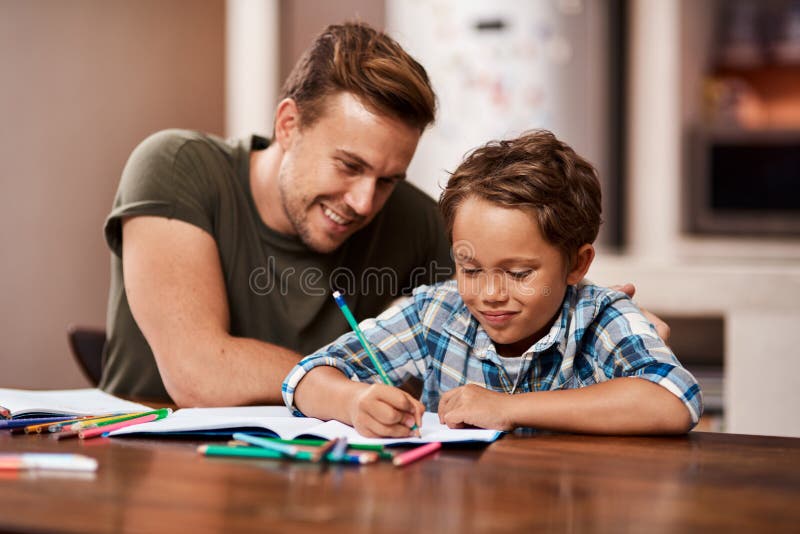 Learning, Writing and Dad with Boy for Knowledge, Education and ...