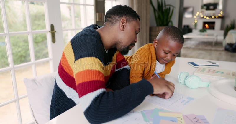 Learning, Writing and Father with Kid for Education, Knowledge and ...