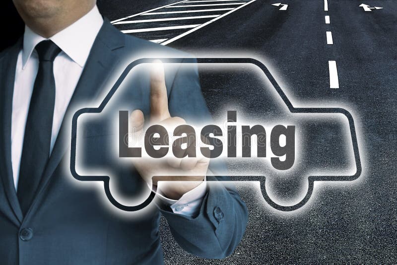 Leasing Car Touchscreen is Operated by Man Concept Stock Image - Image ...