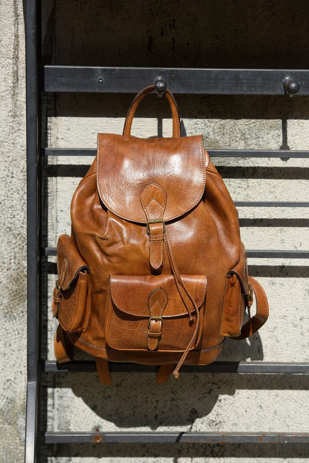 Leather Amber Backpack. Backpack for Travelers and Students Stock Image ...