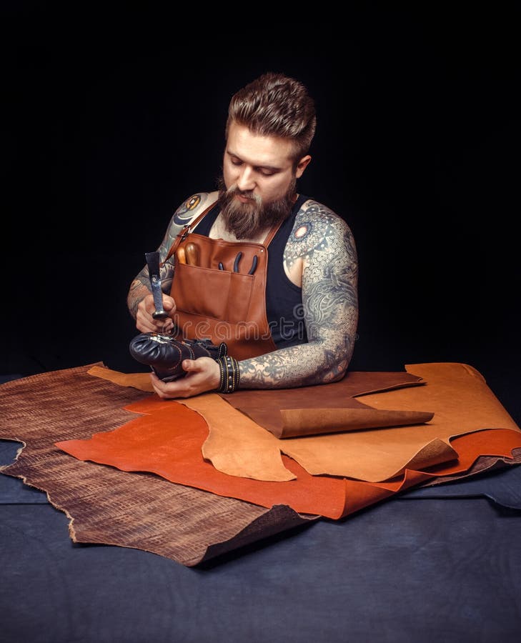 Leather Artisan Works with Leatherwork Stock Image - Image of craftsmn ...