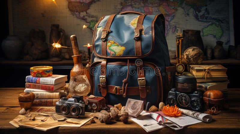 Leather Back Pack for Journey, Globe, World Map. Passport Stock ...