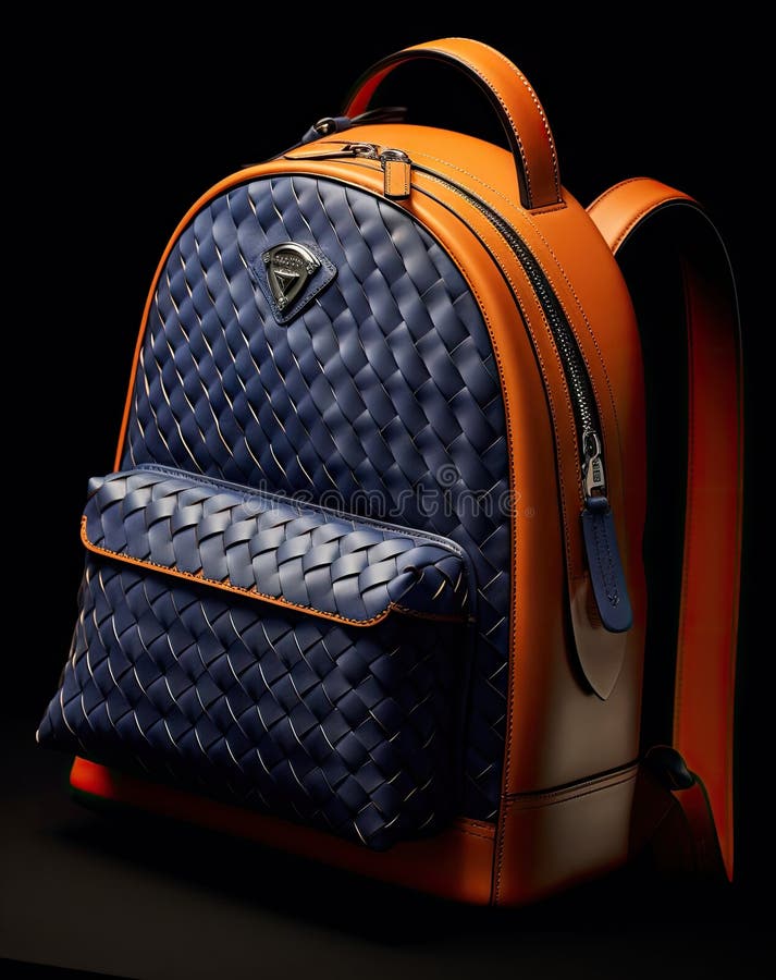 A Leather Backpack with Blue Checkered Patterns on Stock Illustration ...