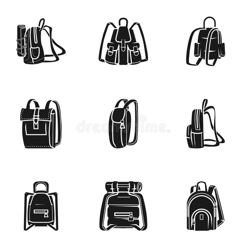 Adventure Backpack Icon Set, Simple Style Stock Vector - Illustration ...