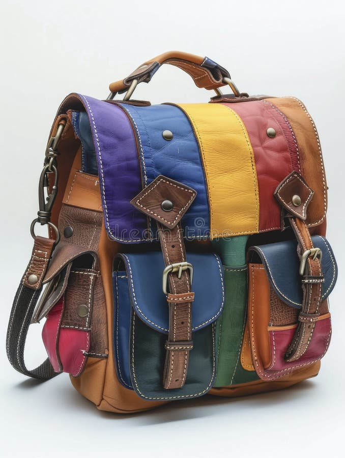 Leather Backpack Made of Patches of Different Colors on White Isolated ...