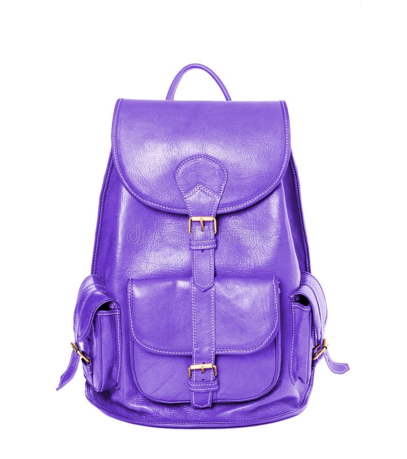 Leather Backpack Standing Isolated Purple Color Stock Image - Image of ...