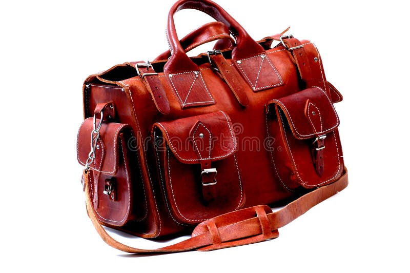 Old worn leather bag stock image. Image of greece, cotton - 5220345