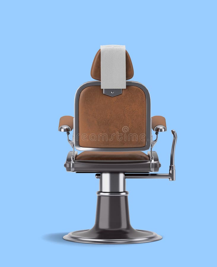 Leather Barber Chair with Chrome Inserts Back View 3d Render on Blue ...
