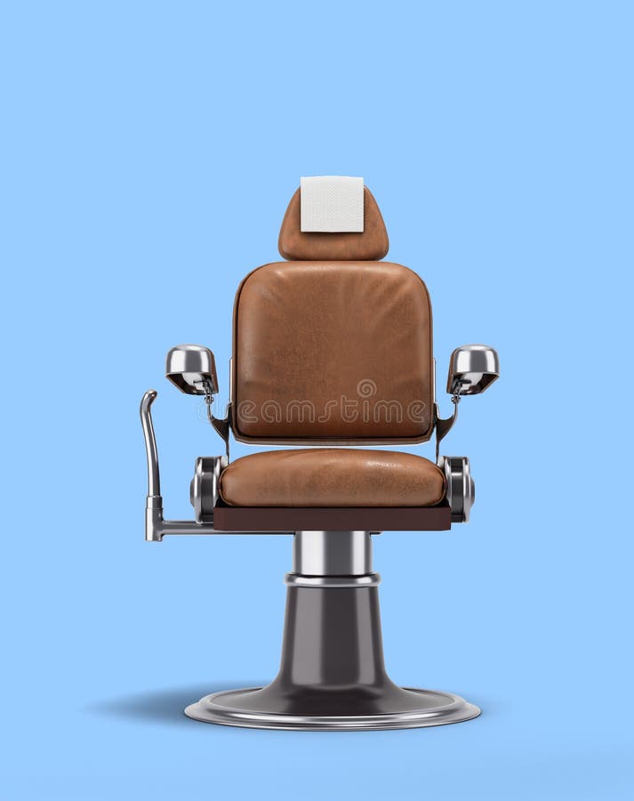 Leather Barber Chair with Chrome Inserts Front View 3d Render on Blue ...