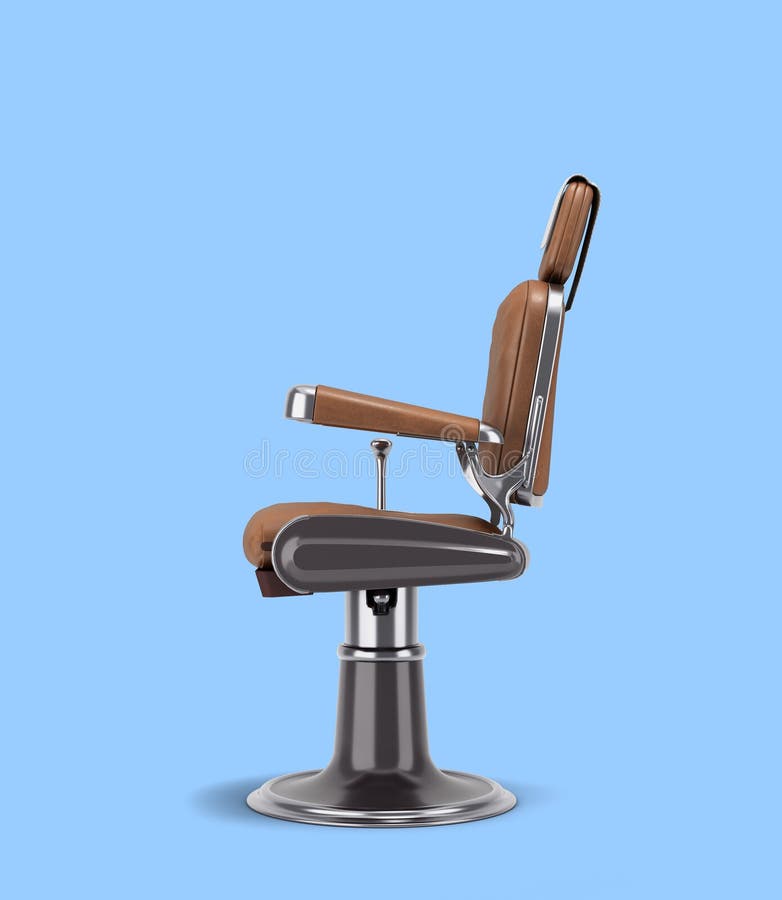 Leather Barber Chair with Chrome Inserts Left View 3d Render on Blue ...