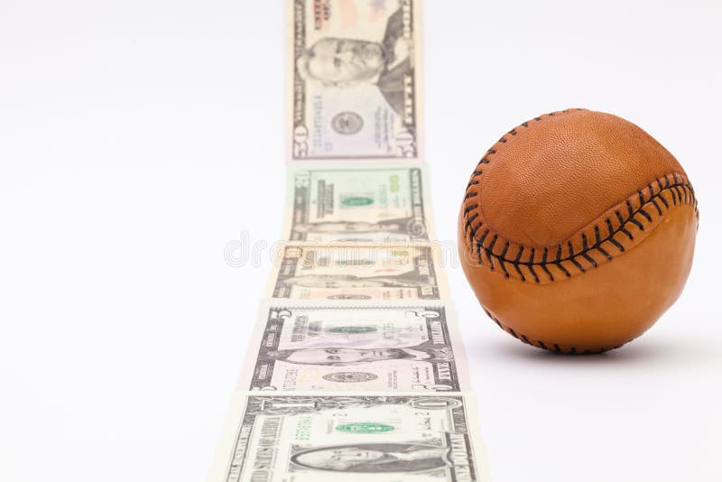 Leather Baseball Ball and US Money on the White Table Stock Image ...