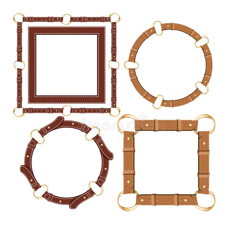 Leather Belts with Buckles Square and Round Frames Stock Illustration ...