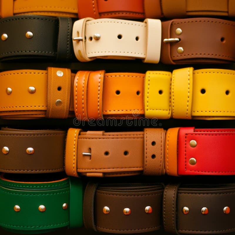 Leather Belts Featuring Colorful Designs and Metal Studs Arranged in ...