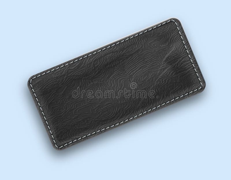 Leather Black Realistic Stitched Rectangle. Textured Tag with Shadow ...