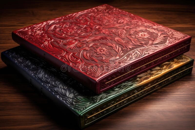 Leather Book Covers with Embossed Designs Stock Illustration ...