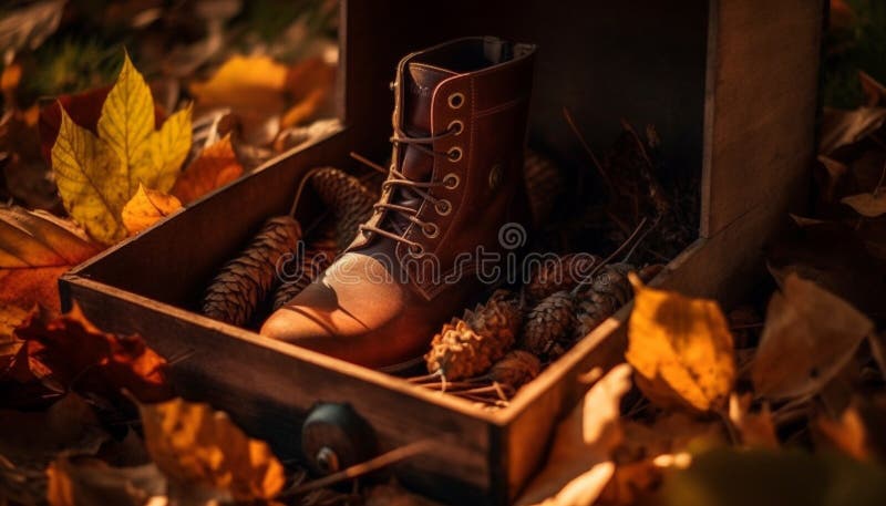 Leather Boot on Dry Autumn Leaf Pile Generated by AI Stock Illustration ...