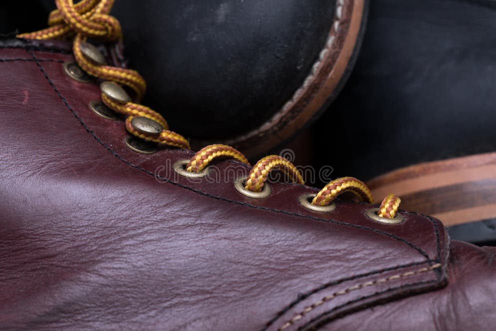 Leather Boots Closeup at Boot String Stock Photo - Image of pair ...
