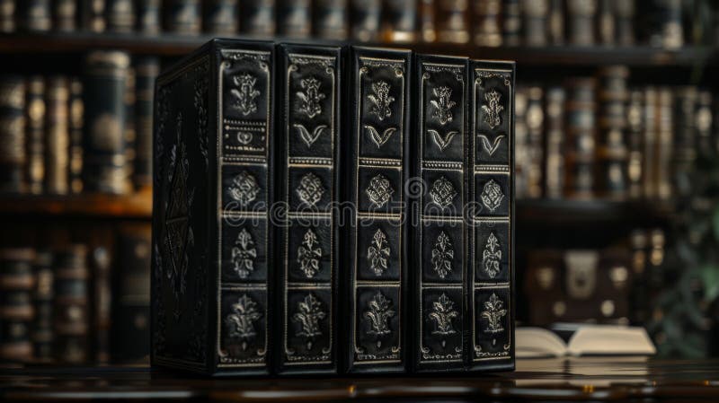 The Leather-bound Books on Shelf. AI Generated Stock Photo - Image of ...