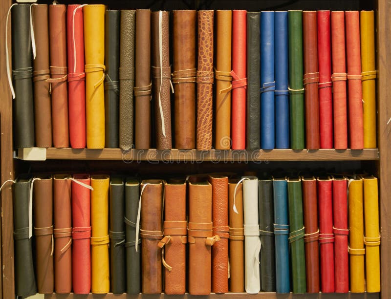 Leather Bound Books of Various Colors in an Antique Bookstore Stock ...