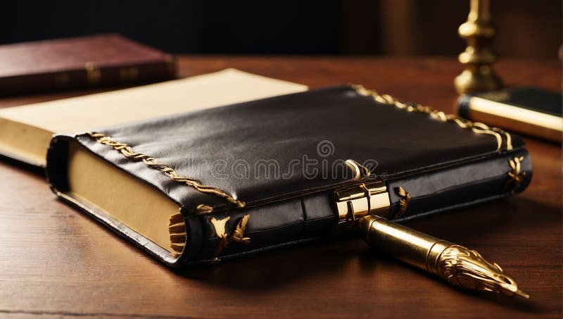 A Leather-bound Diary Lying on the Table. Stock Illustration ...