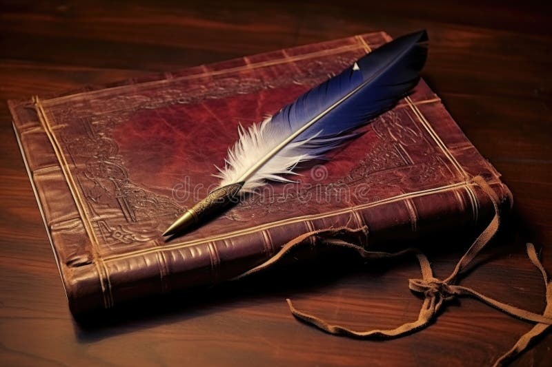 A Leather-bound Diary with a Vintage Quill Stock Image - Image of ...