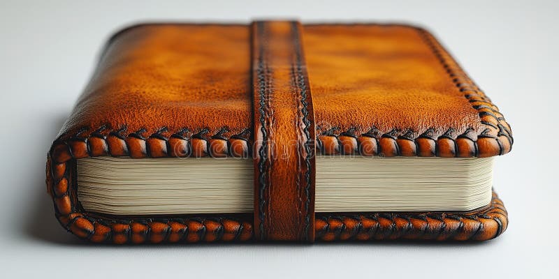 Leather-bound Journal with Intricate Stitching Displayed on a Neutral ...
