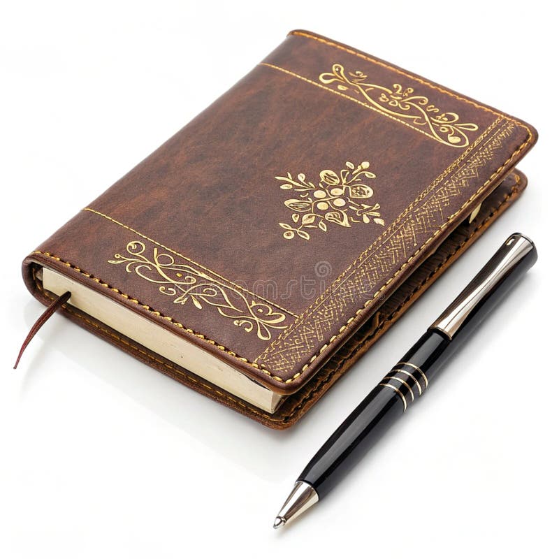 Leather-bound Notebook with Pen Stock Illustration - Illustration of ...