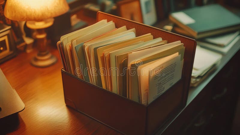 A Leather Box Holds Stacks of Vintage Papers Stock Illustration ...