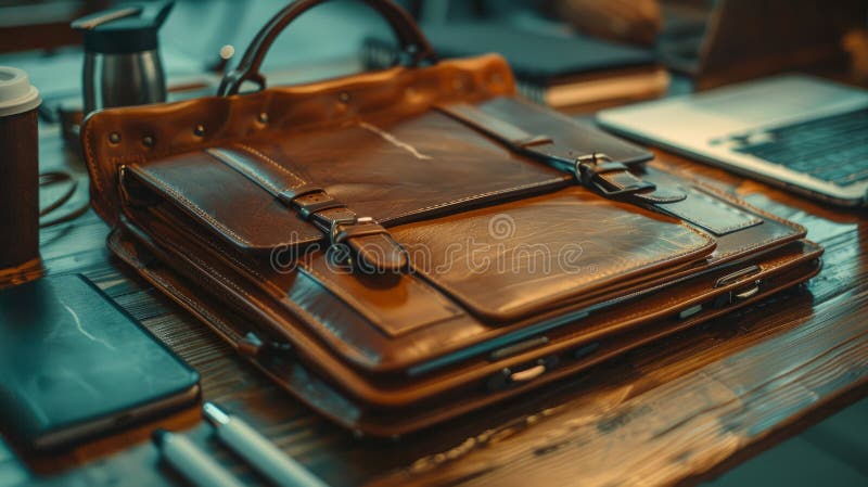 A Leather Briefcase on a Desk. Stock Image - Image of corporate ...