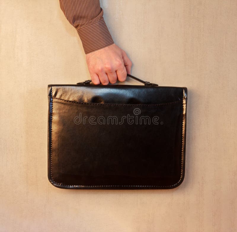 Leather Briefcase with Documents in the Male Hand Stock Photo - Image ...