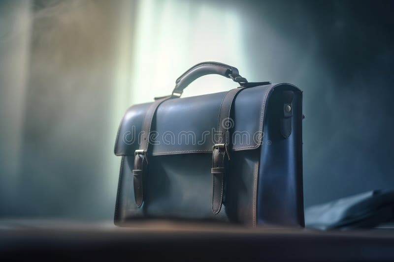 A Leather Briefcase Sitting on a Table in a Dark Room Stock ...