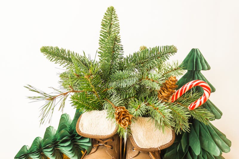 Plastic Free Christmas Composition on Kenzan with Fir Tree, Branches of ...