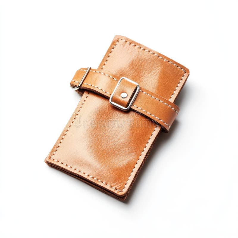 A Leather Case with a Buckle on a White Surface, Great for Phone or ...