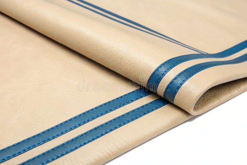 Leather Composition. Beige Natural Leather Texture with Blue Stripe ...