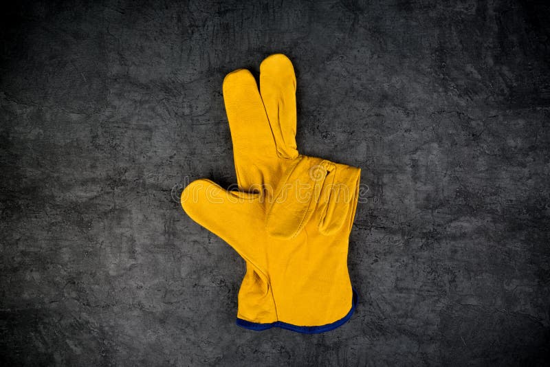 Leather Construction Work Gloves Making Three Fingers Gest Stock Image ...