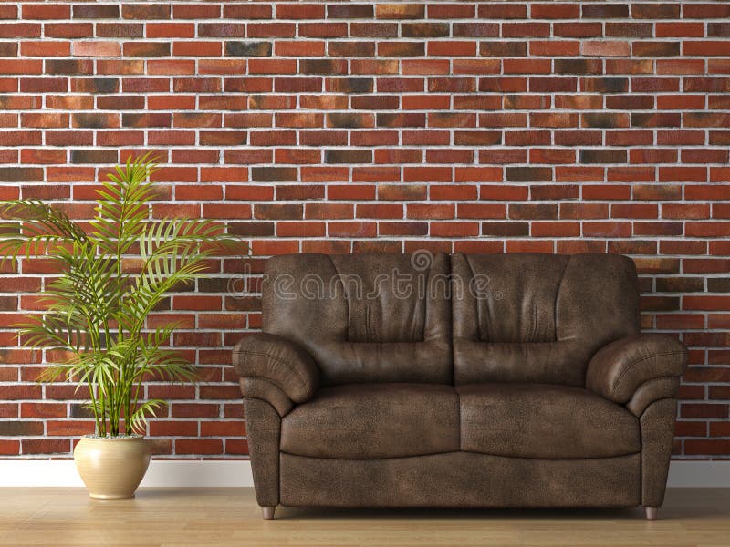 Leather Couch on Brick Wall Stock Photo - Image of interior, home: 8843590