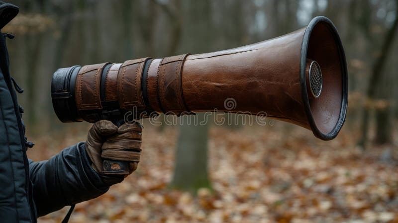 Leather-Covered Megaphone Held by a Person in a Forest Stock Photo ...