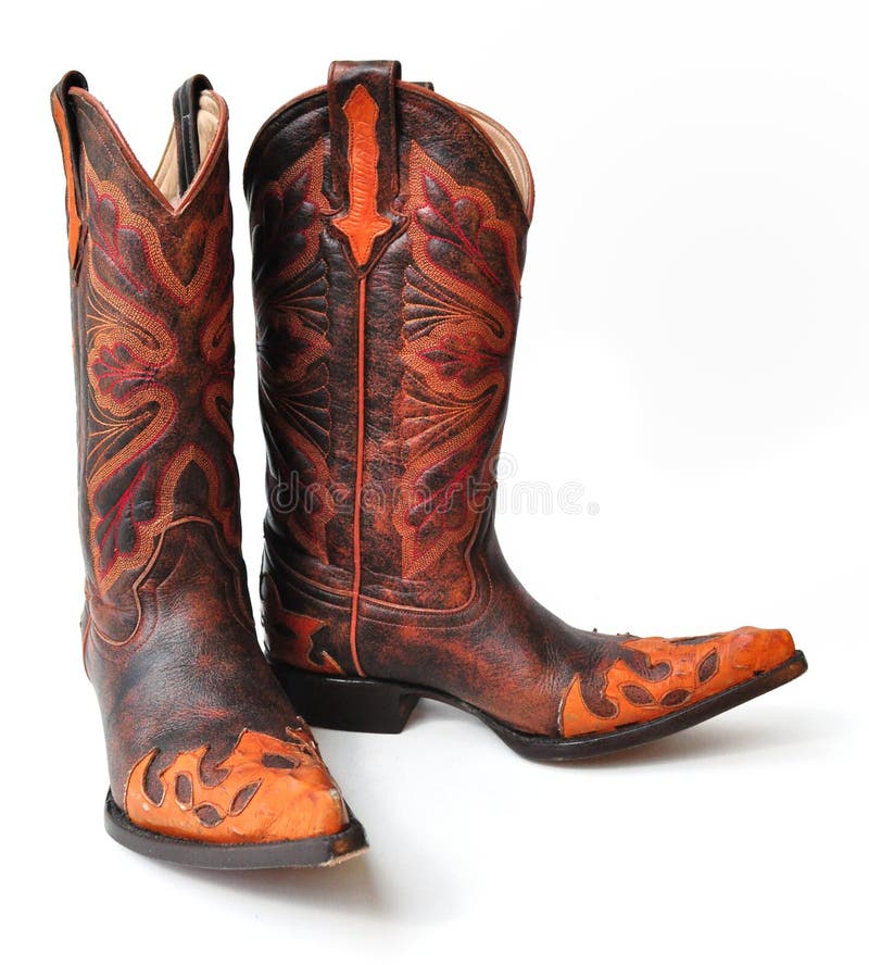 Leather Cowboy Boots on White Background Stock Photo - Image of dusty ...