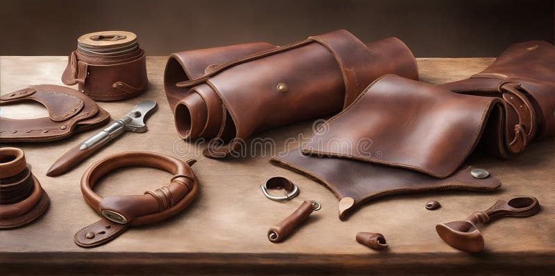 Leather Craft. Hand Made Leather Goods, or Leather Parts on a Work ...