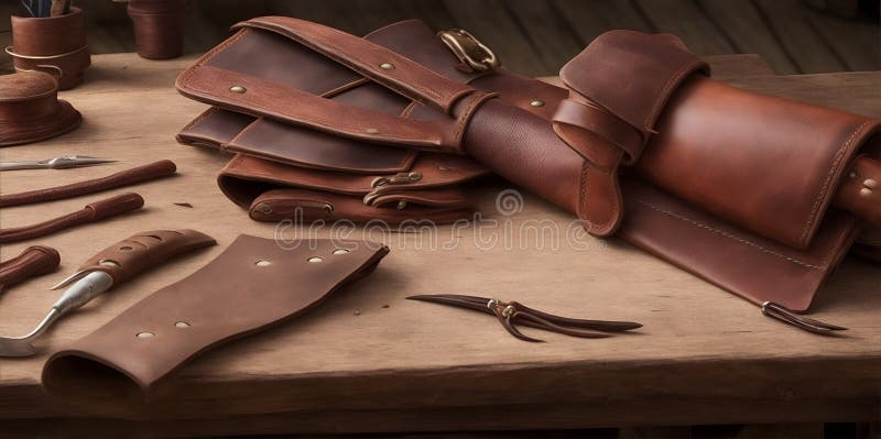 Leather Craft. Hand Made Leather Goods, or Leather Parts on a Work ...