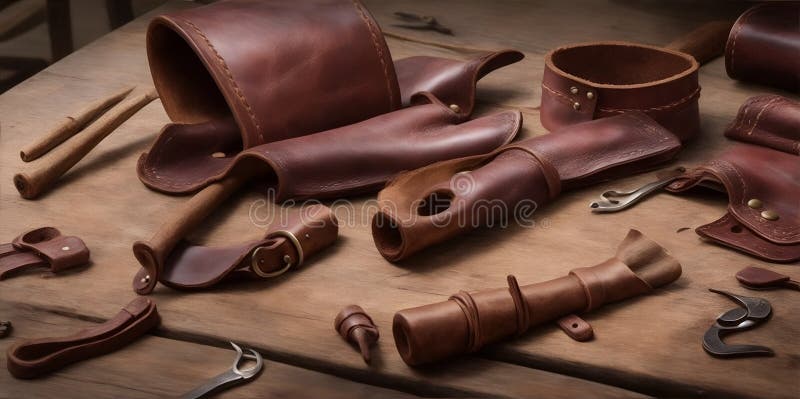 Leather Craft. Hand Made Leather Goods, or Leather Parts on a Work ...